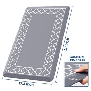 KitchenClouds Kitchen Mat Anti Fatigue, Cushioned Comfort Rugs 17.3"x 28" Grey Floor Mat Non-Slip, Waterproof Standing Desk Mat for Kitchen Floor, Home, Office, Laundry