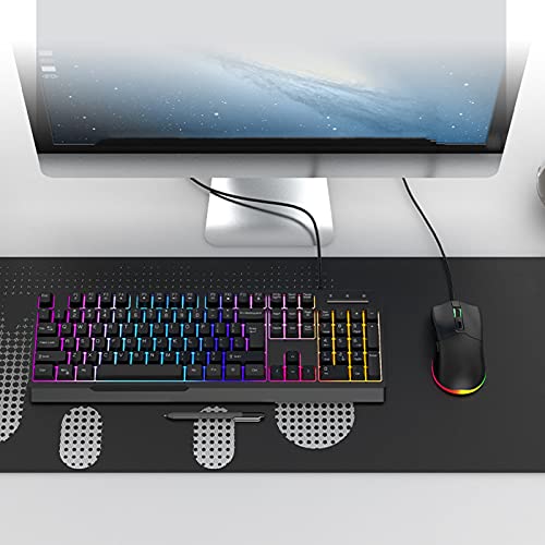 Hilitand Rechargeable Wired Gaming Keyboard, RGB Backlit Keyboard, Slim, Ergonomic 104 Keys, Quiet, for PC Desktop, Computer, PC(Black)