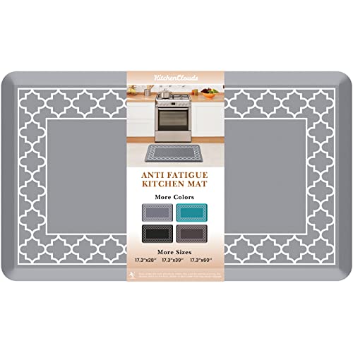 KitchenClouds Kitchen Mat Anti Fatigue, Cushioned Comfort Rugs 17.3"x 28" Grey Floor Mat Non-Slip, Waterproof Standing Desk Mat for Kitchen Floor, Home, Office, Laundry