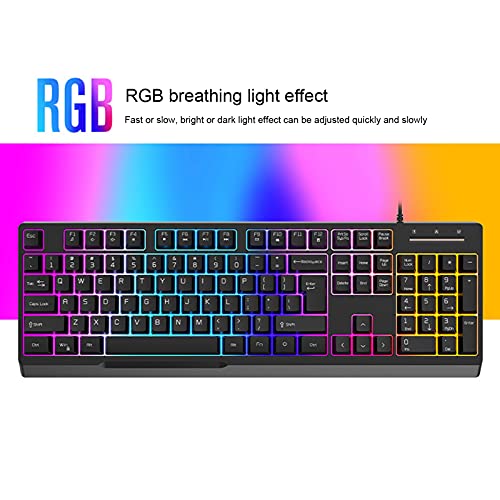 Hilitand Rechargeable Wired Gaming Keyboard, RGB Backlit Keyboard, Slim, Ergonomic 104 Keys, Quiet, for PC Desktop, Computer, PC(Black)