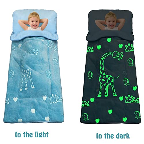 Kids Sleeping Bag for Boys, Glow in The Dark Slumber Bag, Sleeping Bag for Kids with Pillow, Soft Sleeping Bag for Toddler, Sleeping Bags for Girls Boys Daycare, Naps and Sleepovers,63" x 29"