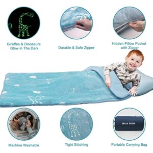 Kids Sleeping Bag for Boys, Glow in The Dark Slumber Bag, Sleeping Bag for Kids with Pillow, Soft Sleeping Bag for Toddler, Sleeping Bags for Girls Boys Daycare, Naps and Sleepovers,63" x 29"