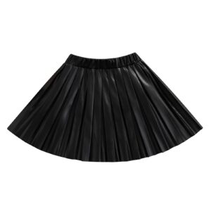 mubineo toddler baby girl basic plain pu pleated skirt leather casual mini skirts (4t, black)