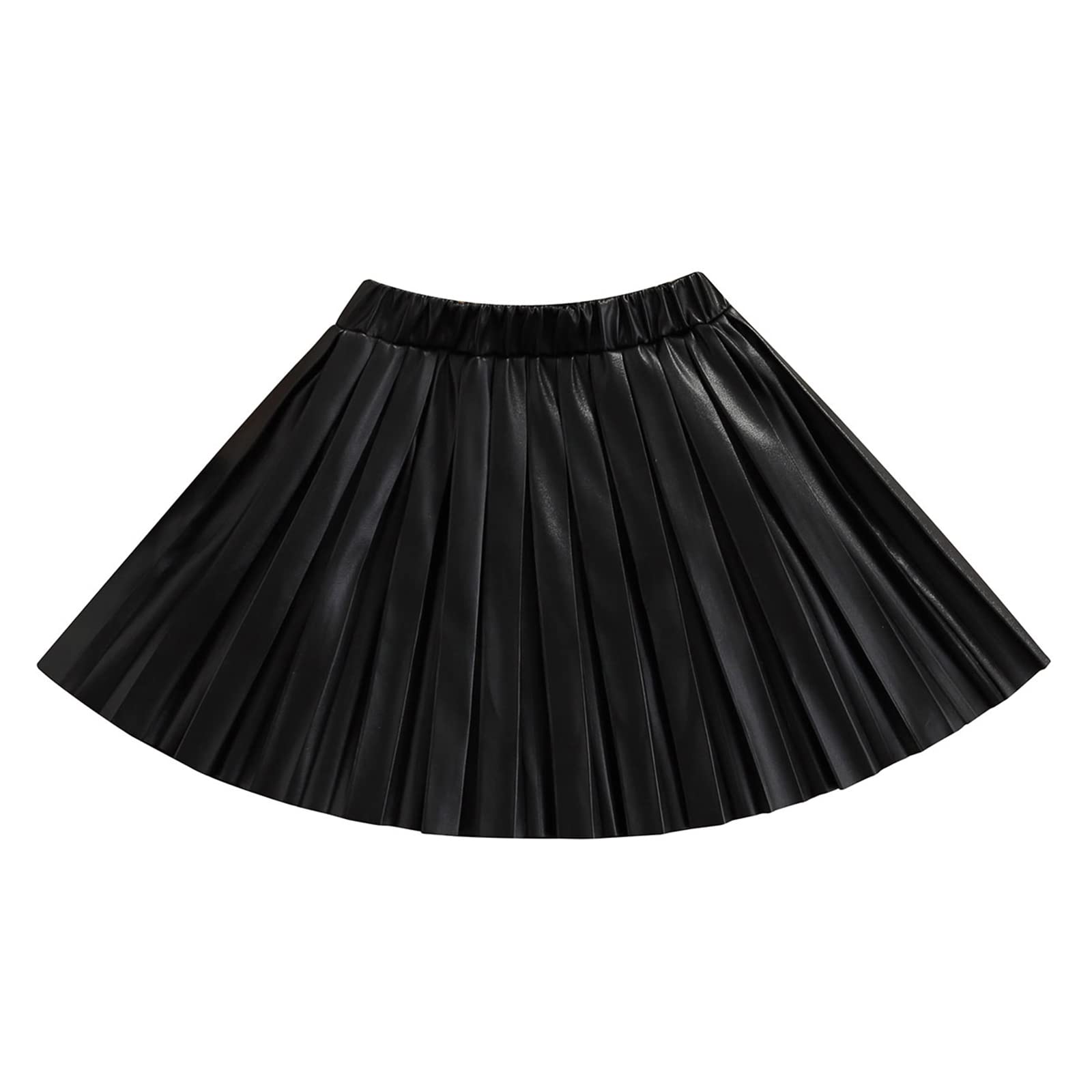 Mubineo Toddler Baby Girl Basic Plain PU Pleated Skirt Leather Casual Mini Skirts (4T, Black)