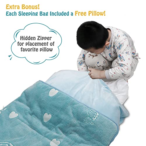 Kids Sleeping Bag for Boys, Glow in The Dark Slumber Bag, Sleeping Bag for Kids with Pillow, Soft Sleeping Bag for Toddler, Sleeping Bags for Girls Boys Daycare, Naps and Sleepovers,63" x 29"