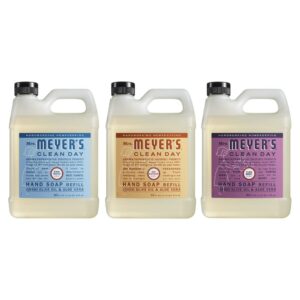 meyers mrs clean day liquid hand soap refill variety pack, 1 rain water scent, 1 oat blossom scent, 1 plum berry scent, 33 fl oz (3 ct)