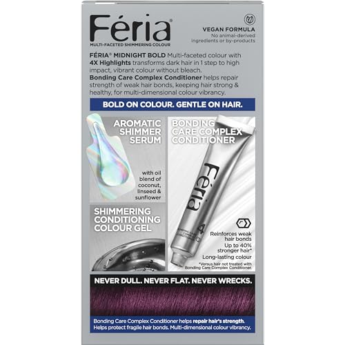 L'Oreal Paris Feria Midnight Bold Multi-Faceted Permanent Hair Dye, One-Step Hair Color Kit for Dark Hair, No Bleach Required, Orchid Glow