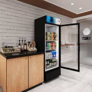 KoolMore Commercial One Glass Door Display Upright Beverage Refrigerator Cooler Merchandiser - 12 Cu. Ft [Black] (MDR-1GD-12C)