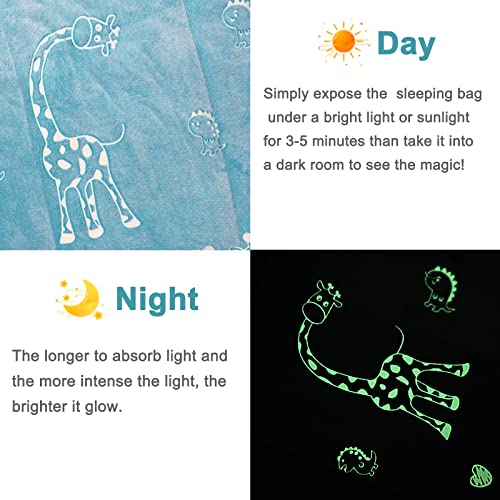 Kids Sleeping Bag for Boys, Glow in The Dark Slumber Bag, Sleeping Bag for Kids with Pillow, Soft Sleeping Bag for Toddler, Sleeping Bags for Girls Boys Daycare, Naps and Sleepovers,63" x 29"