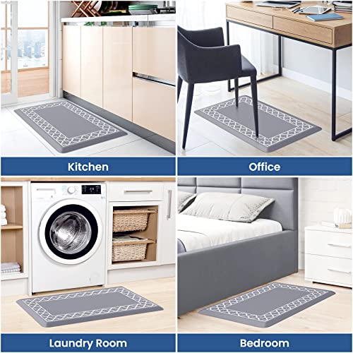 KitchenClouds Kitchen Mat Anti Fatigue, Cushioned Comfort Rugs 17.3"x 28" Grey Floor Mat Non-Slip, Waterproof Standing Desk Mat for Kitchen Floor, Home, Office, Laundry