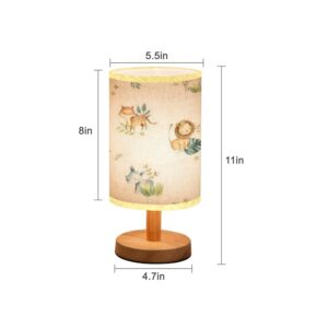 LOPYEIJFG Minimalist Bedside Table Lamp Safari Animals Watercolor Cute Baby Nursery Seamless Wood Nightstand Lamp Bedside Desk Lamp Wood Base Flaxen Fabric Shade for Bedroom Living Room, 5.5x11inch