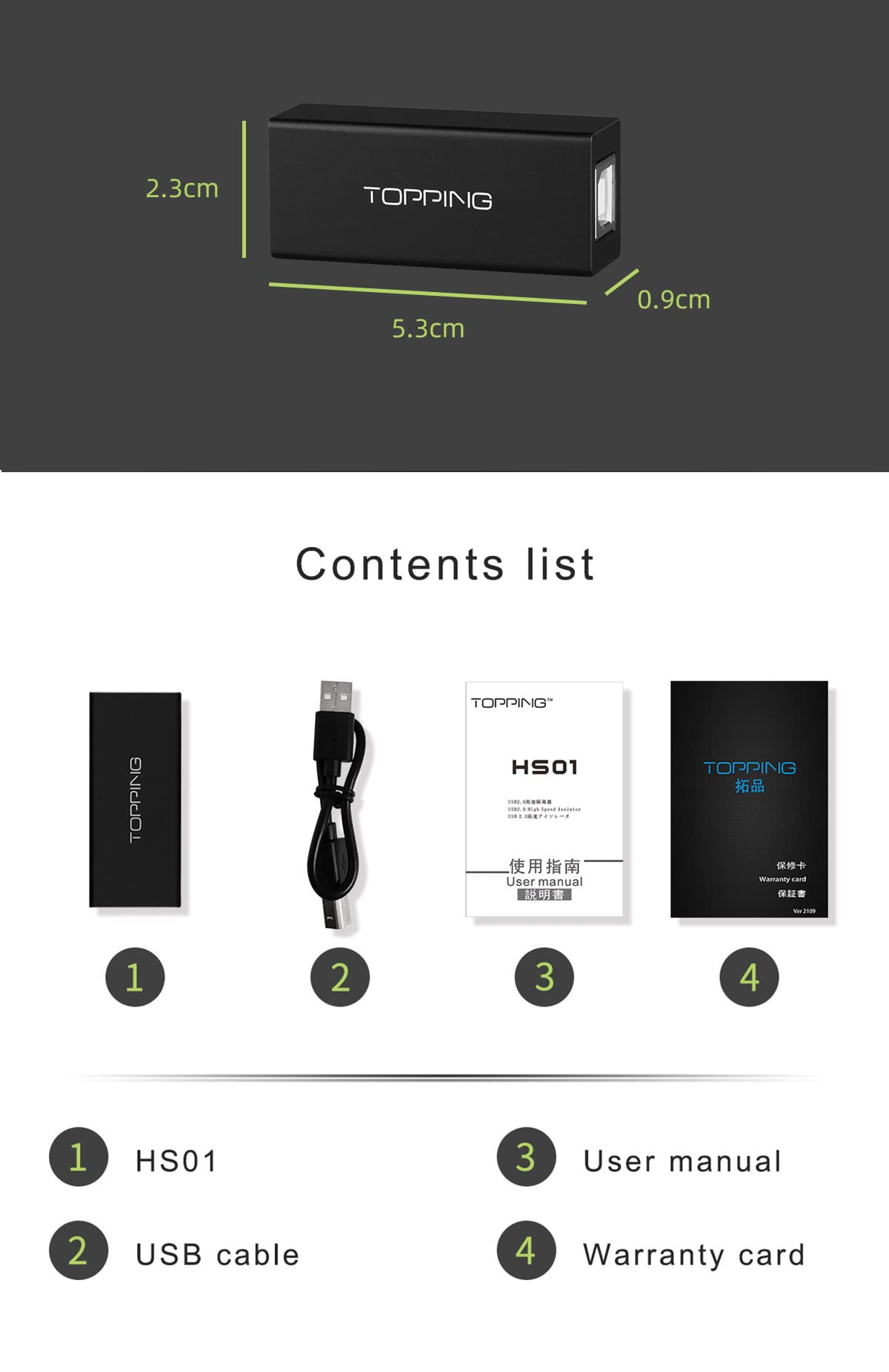 KGUSS Topping HS01 USB 2.0 High Speed Audio Isolator Compatible with PCM32bit 768kHz DSD512 withstands up to 1kVRMS