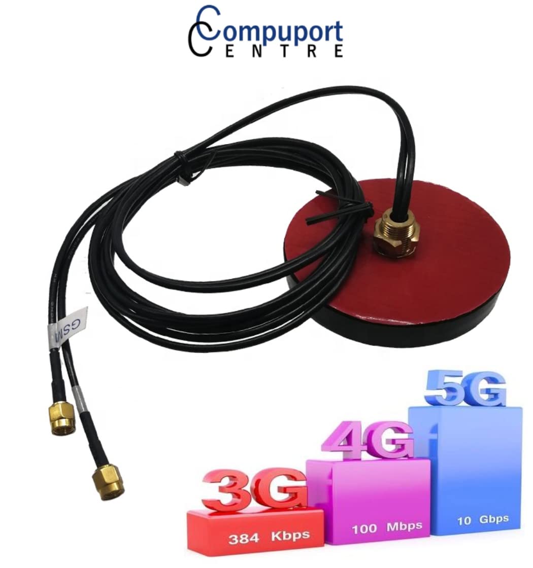 CompuPort 5G LTE Puck Antenna Omni-Directional high-gain MIMO Dual Diversity with SMA Male 15' Cables, Works with Sierra Airlink, Microhard, Digi, Teltonika, Cradlepoint and Any SMA 4G/5G Gateways.