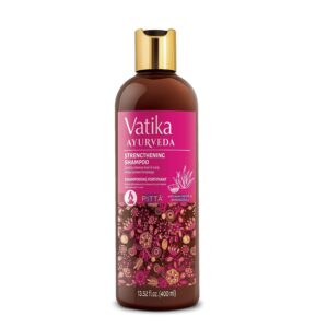 vatika ayurveda strengthening shampoo, natural deep moisturizing, hydrating contains aloe + false daisy for dry, thin, color treated hair, long hair, split ends & strengthening hair, 400ml (for pitta)