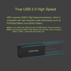 KGUSS Topping HS01 USB 2.0 High Speed Audio Isolator Compatible with PCM32bit 768kHz DSD512 withstands up to 1kVRMS