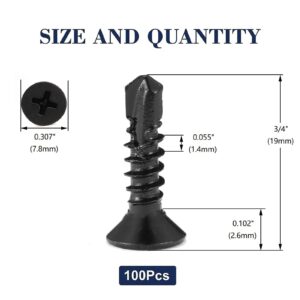 #8 x 3/4" Sheet Metal Screws 100Pcs 410 Stainless Steel Flat Head Fast Self Tapping Screws Black Oxide by SG TZH