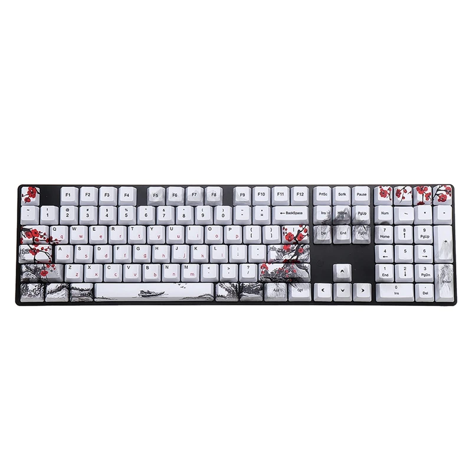 Keycap Set 110 Keys Plum Blossom Keycap Set OEM Profile PBT Sublimation Keycaps for Gaming Keyboard (Color : White+Grey, Size : 110 Keys)