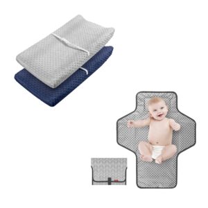 changing pad cover & portable changing pad - babebay ultra soft minky dots plush changing table covers 2 pack & portable travel baby changing pads waterproof for baby 1 pack