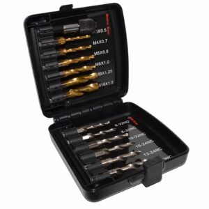 puseky 12pcs Combination Screw Tapping Bit Set Titanium Spiral Flute Drill Taps Thread Tapping Tool with Storage Case SAE/Metric