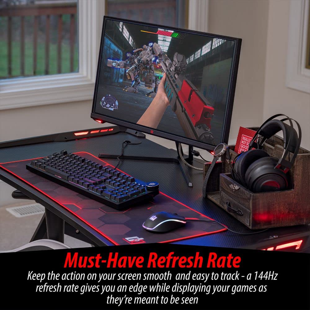 Deco Gear 25" Gaming Monitor, 1080P FHD, 144Hz Bundle with Keyboard and USB PC Microphone