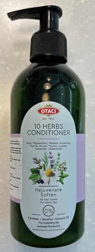 OTACI 10 Herbs Rejuvenate and Soften Conditioner for All Hair Types, Sage, Peppermint, Melissa, Rosemary, Myrtle, Storax, Thyme, Juniper, Lavender, Chamomile, No Paraben, No Alcohol Herbal Conditioner