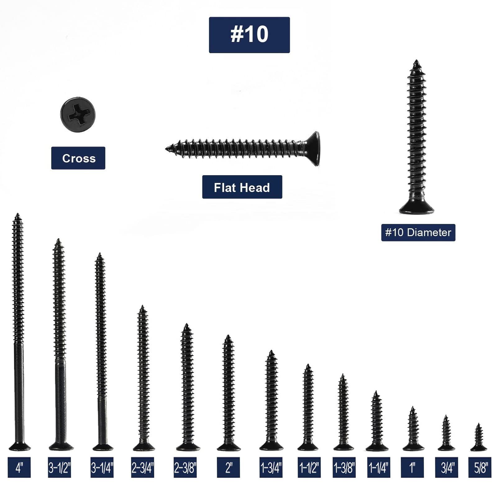 #10 x 1" Wood Screw 100Pcs 18-8 (304) Stainless Steel Screws Flat Head Phillips Fast Self Tapping Drywall Screws Black Oxide by SG TZH