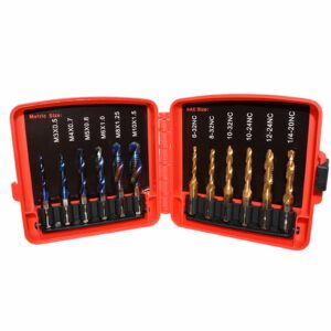 puseky 12pcs combination screw tapping bit set titanium spiral flute drill taps thread tapping tool with storage case sae/metric