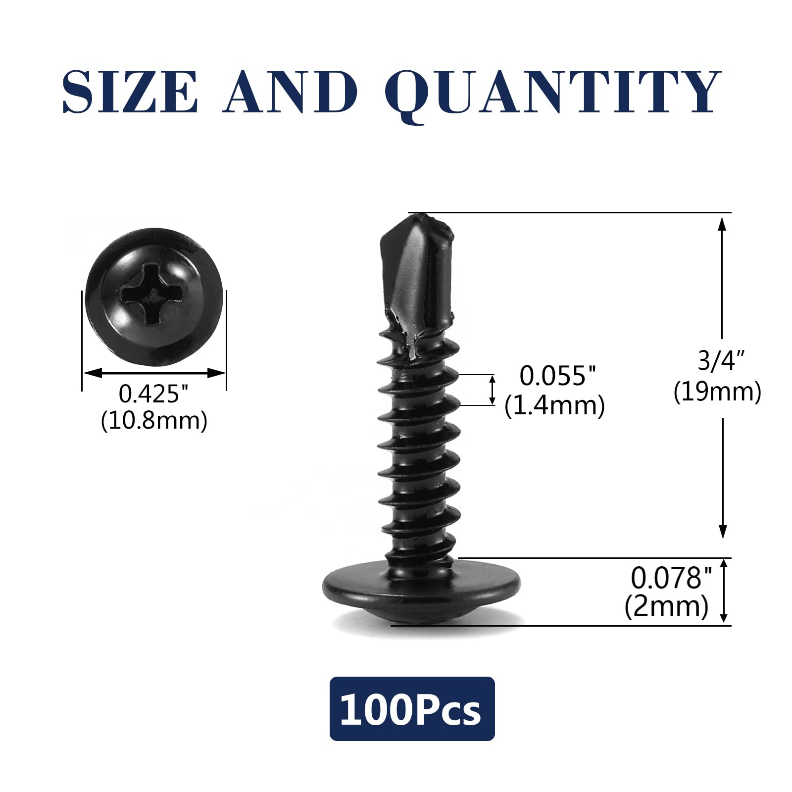 #8 x 3/4" Sheet Metal Screws 100Pcs 410 Stainless Steel Truss Head Fast Self Tapping Screws Black Oxide by SG TZH