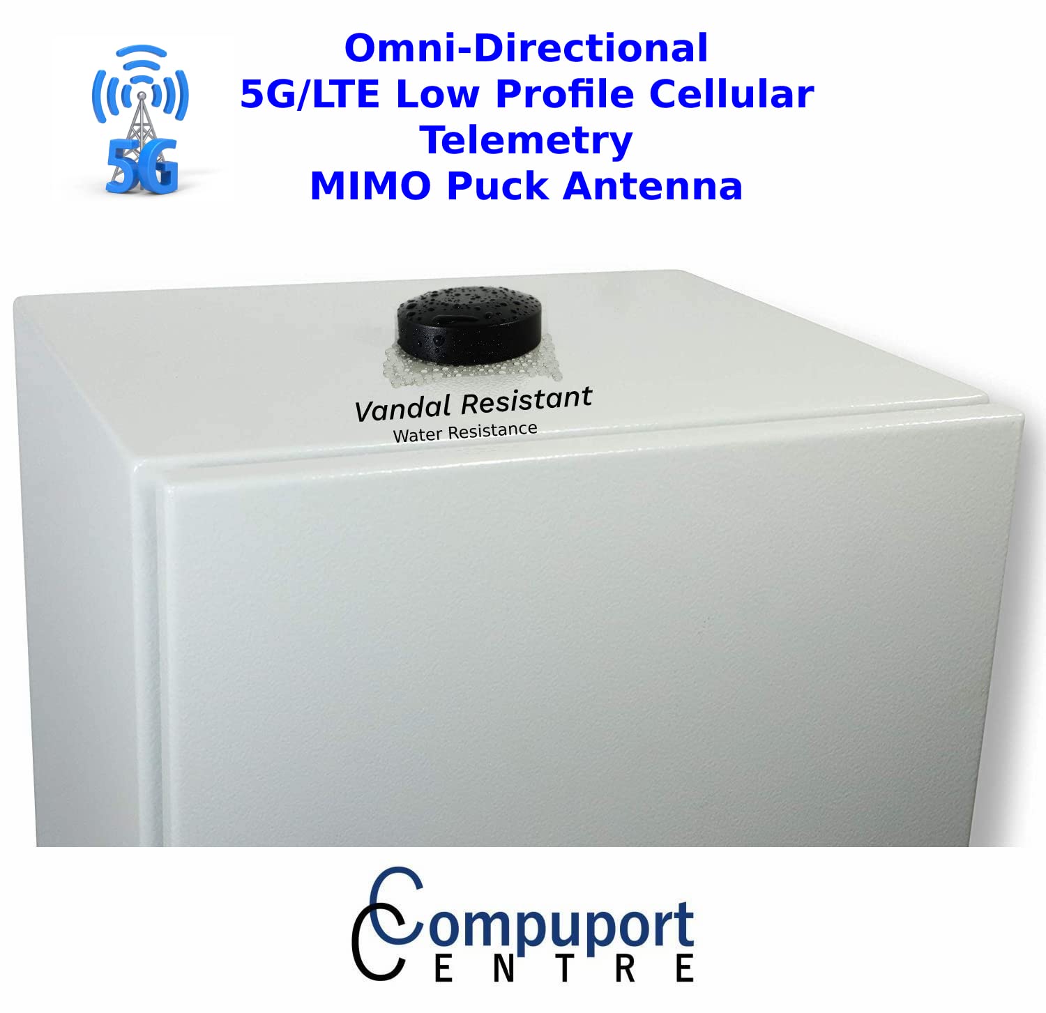 CompuPort MIMO 5G LTE Puck Antenna Freq: 2X 698-960/1710-3800MHz with Dual-Diversity 3' SMA Male Cables, Compatible with Sierra Airlink, Teltonika, Microhard, Digi, Cradlepoint or Any SMA LTE modems.