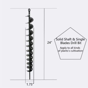 1.75in Wide 24in Long Metal Earth Auger Drill Bit, Steel Auger Bit DIY Auger with 3/8 Non-Slip Hex Drive for Planting Trees and Bedding, Gardening