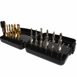 puseky 12pcs Combination Screw Tapping Bit Set Titanium Spiral Flute Drill Taps Thread Tapping Tool with Storage Case SAE/Metric