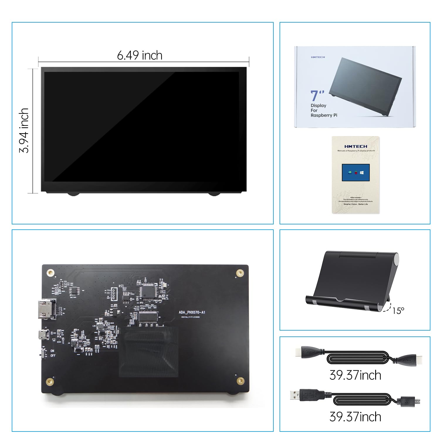 HMTECH 7 Inch Raspberry Pi Screen 800x480 HDMI Portable Monitor IPS LCD Screen Display for Raspberry Pi 4/3/2/Zero/B/B+ Win11/10/8/7 (Non-Touch)