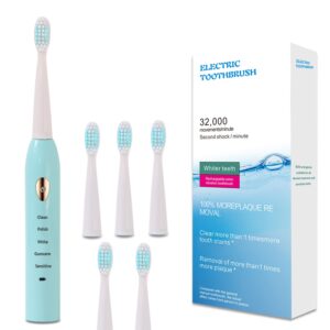 aipoexuno electric toothbrush 5 brush heads adults and kids, rechargeable sonic toothbrush, 5 modes optional, usb fast charge powered toothbrush last 30 day,2 minute smart timing reminder (bule)