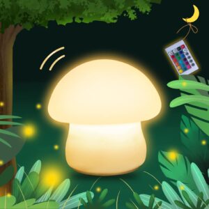 mushroom lamp, rechargeable mushroom night light, multi-color led mushroom nightlight, dimmable mushroom nightlamp for breastfeeding, nursery squishy silicone lamp for bedroom(tap/remote control)