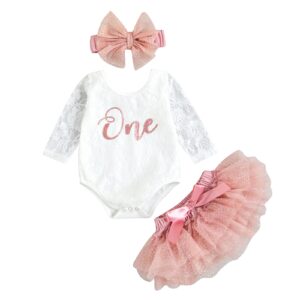 ciycuit baby girl first birthday outfit lace tutu skirt set one year old birthday cake smash outfit 12-18 months