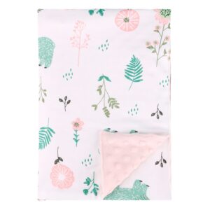 porune baby blanket for boys and girls 28”x40” inches. double layer minky dots and minky print,ultra soft with flower print pattern blanket good for toddler and baby newborn.