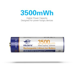 melasta 3500mWh Rechargeable Lithium AA Batteries 4 Pack, 1.5V Constant Voltage High Power Li-ion Battery