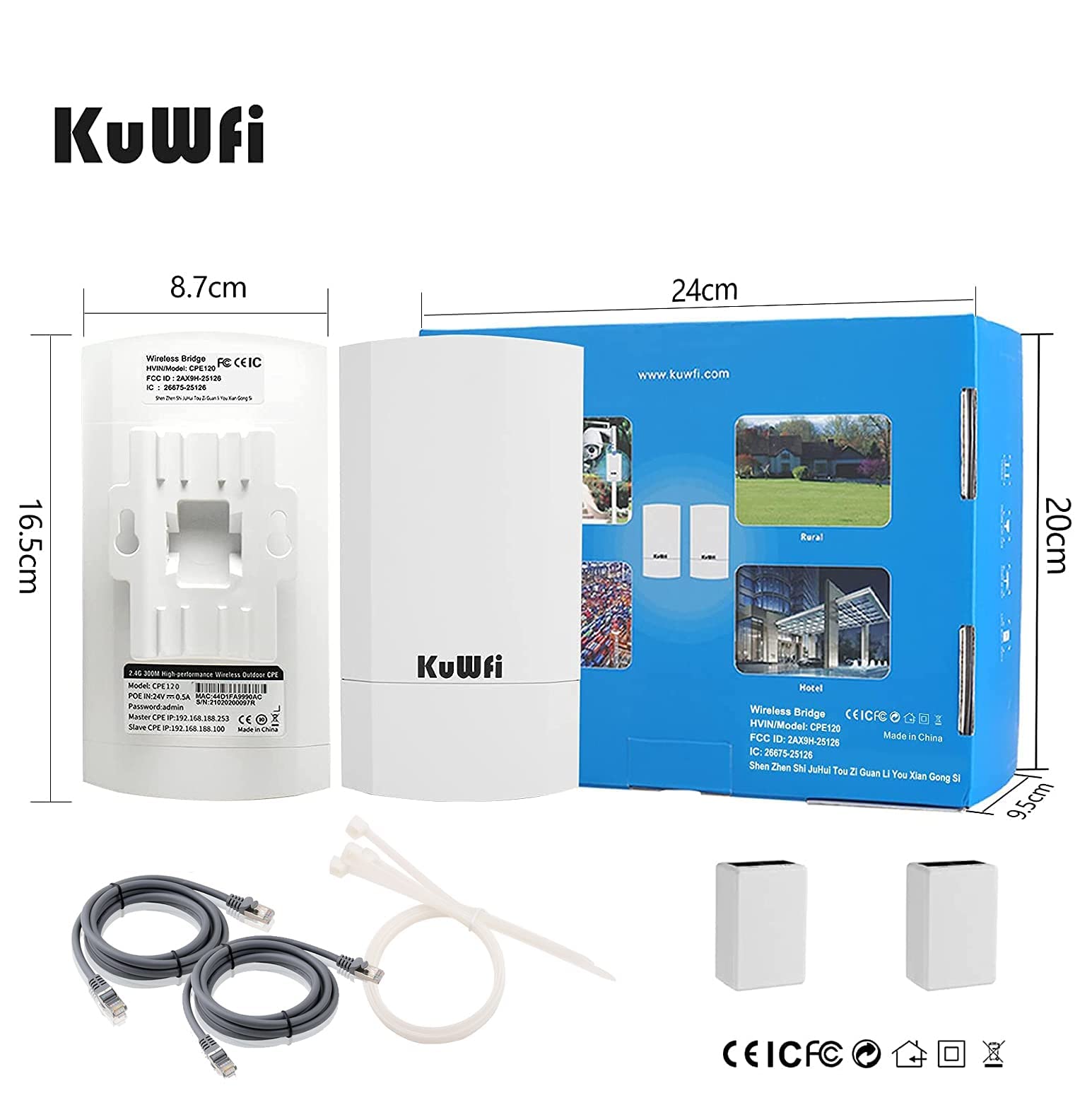 KuWFi Bundle of Goods 2.4G Wireless WiFi Bridge and 8 Ports Gigabit Ethernet Network Switch