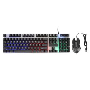 hilitand backlit gaming keyboard and mouse combo, usb wired computer keyboard mouse game set, 104 keys, 7 colors breathing light keyboard mouse for pc/laptop(black)