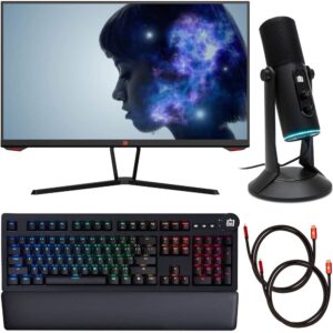 deco gear 25" gaming monitor, 1080p fhd, 144hz bundle with keyboard and usb pc microphone