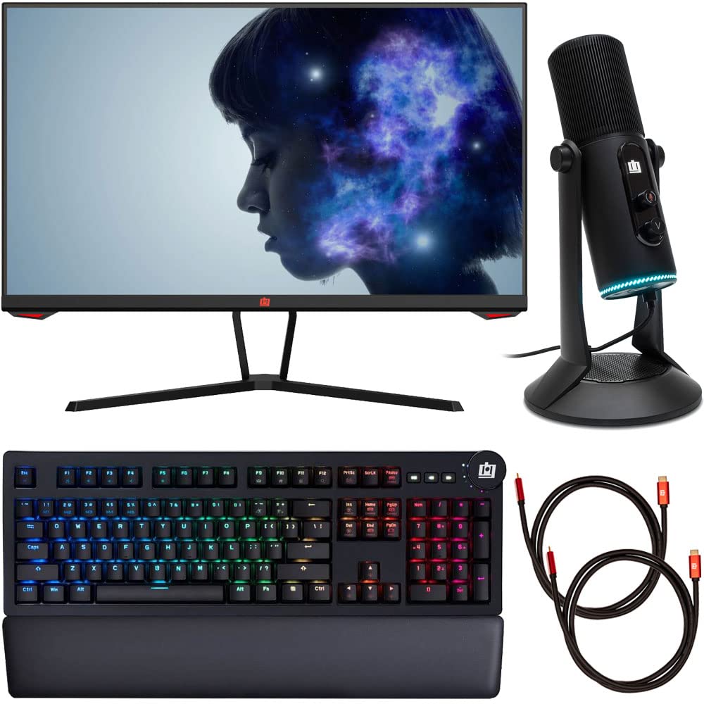 Deco Gear 25" Gaming Monitor, 1080P FHD, 144Hz Bundle with Keyboard and USB PC Microphone