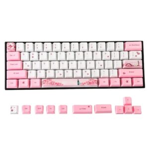 keycap set 72 keys girl keycap set oem profile pbt sublimation keycaps for gaming keyboard (color : white+pink, size : 72 keys)