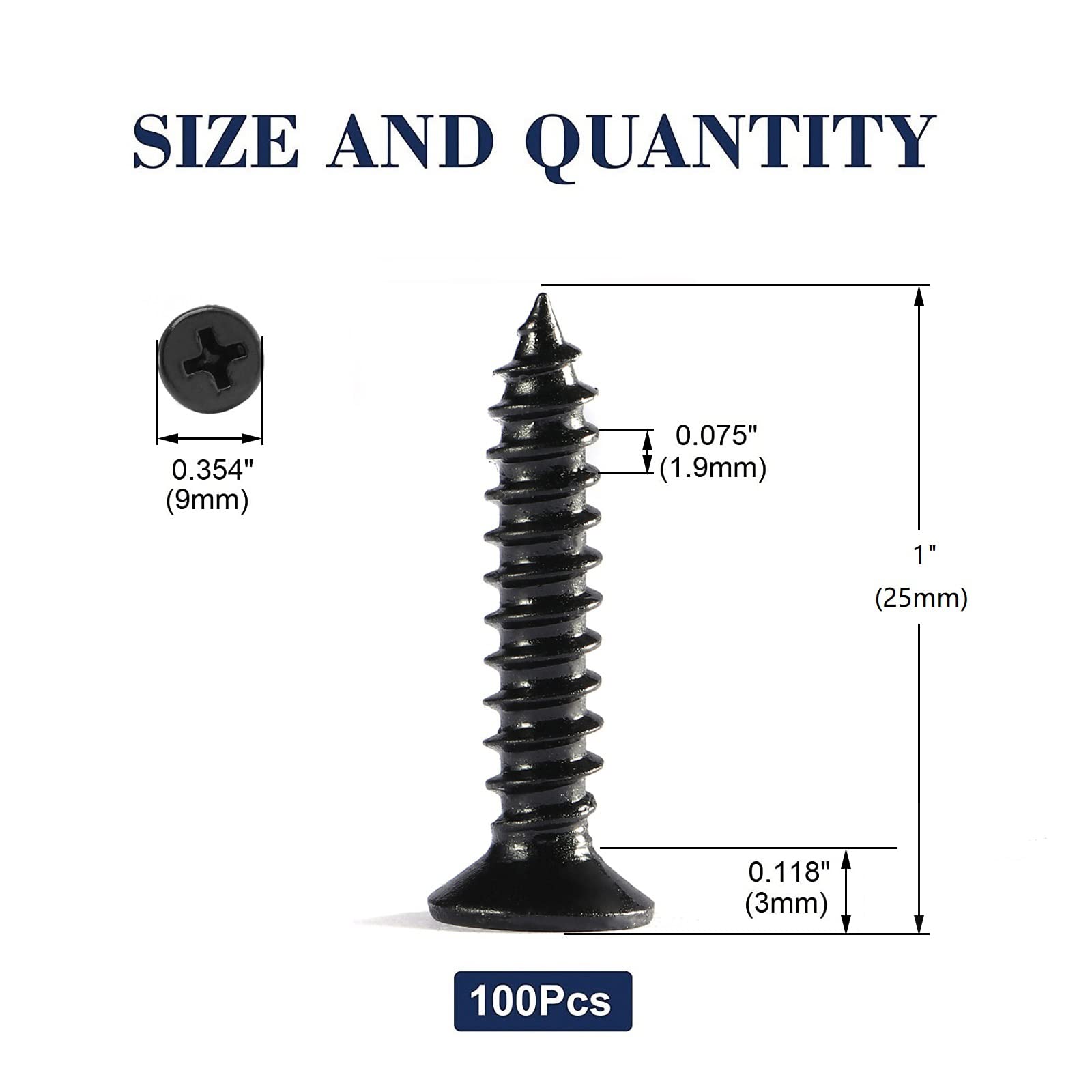 #10 x 1" Wood Screw 100Pcs 18-8 (304) Stainless Steel Screws Flat Head Phillips Fast Self Tapping Drywall Screws Black Oxide by SG TZH