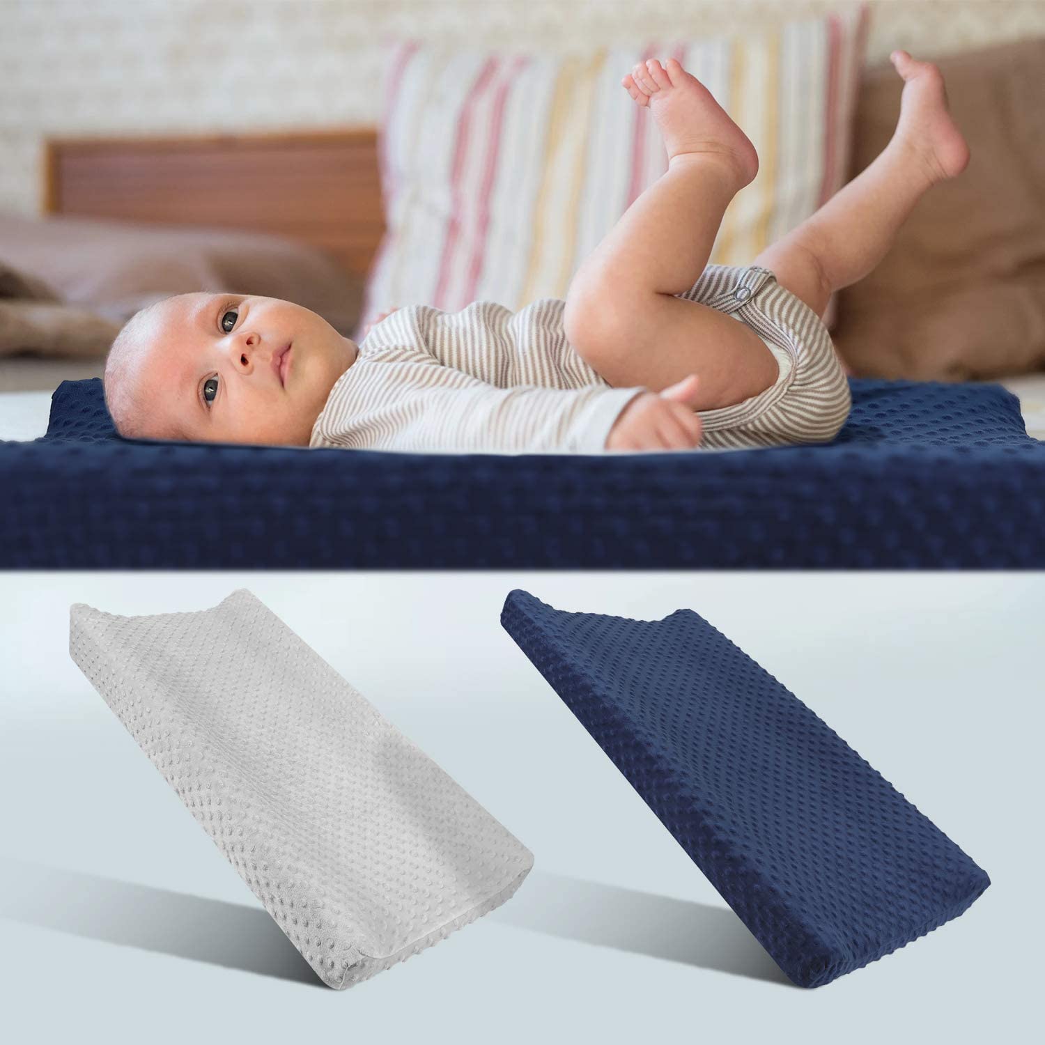 Changing Pad Cover & Portable Changing Pad - Babebay Ultra Soft Minky Dots Plush Changing Table Covers 2 Pack & Portable Travel Baby Changing Pads Waterproof for Baby 1 Pack