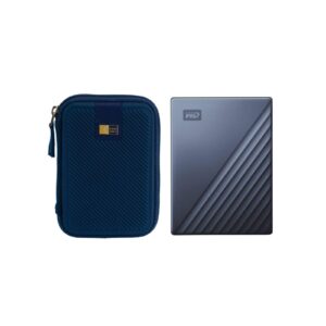 wd 4tb my passport ultra usb 3.0 type-c external hard drive (blue) + compact hard drive case