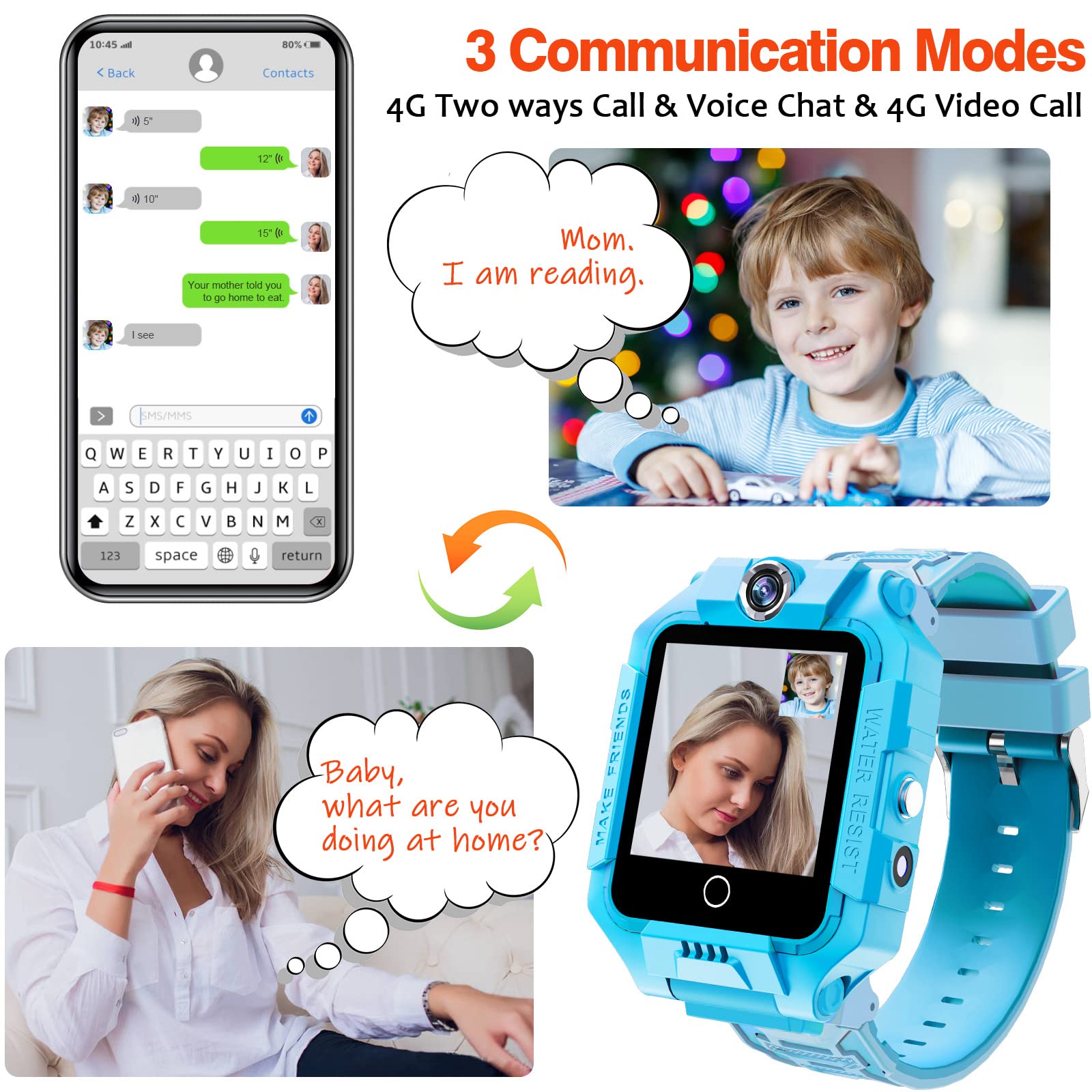 cjc Kids Smart Watches for Boys Girls Ages 3-15, Phone Watch with GPS Tracker SOS 3-Way Call Voice Chat, Educational Toys Smartwatches w SIM Slot 1.4 Touchscreen, Xmas Gift for 3-15 Years Toddler