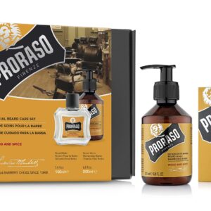 Proraso Beard Care Kit for Men | Beard Wash & Beard Balm to Cleanse, Soften and Reduce Itch for New or Short Beards | Wood & Spice Fragrance