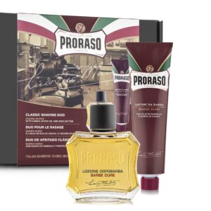 Proraso Nourishing Shaving Kit for Men | Gift Box with Skin Soothing Shaving Cream & After Shave Lotion with Sandalwood for Coarse, Curly Beards