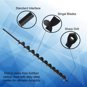 1.75in Wide 24in Long Metal Earth Auger Drill Bit, Steel Auger Bit DIY Auger with 3/8 Non-Slip Hex Drive for Planting Trees and Bedding, Gardening