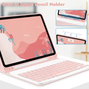 GOKOCO Keyboard case for iPad Air 6th 11 inch 2024 M2,iPad Air 5th Gen 10.9 Inch Keyboard Case 2022,Detachable Bluetooth Keyboard Cover for iPad Air 4th Gen 2020 with Pencil Holder,Auto Sleep-Pink